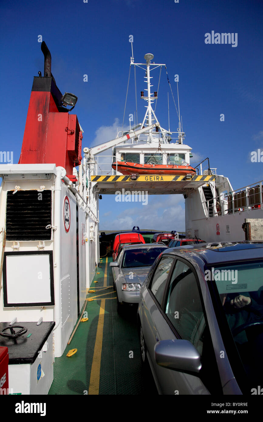 The deck of the roll on roll off car ferry which travels between ...