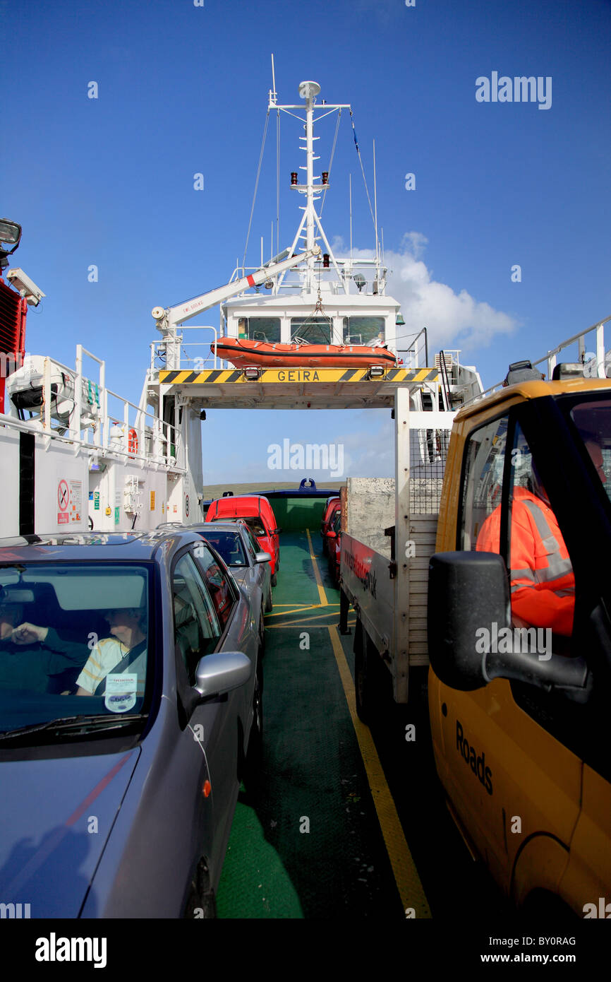 The deck of the roll on roll off car ferry which travels between ...