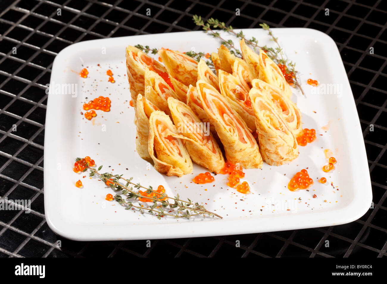 Pancakes salmon sauce hi-res stock photography and images - Alamy