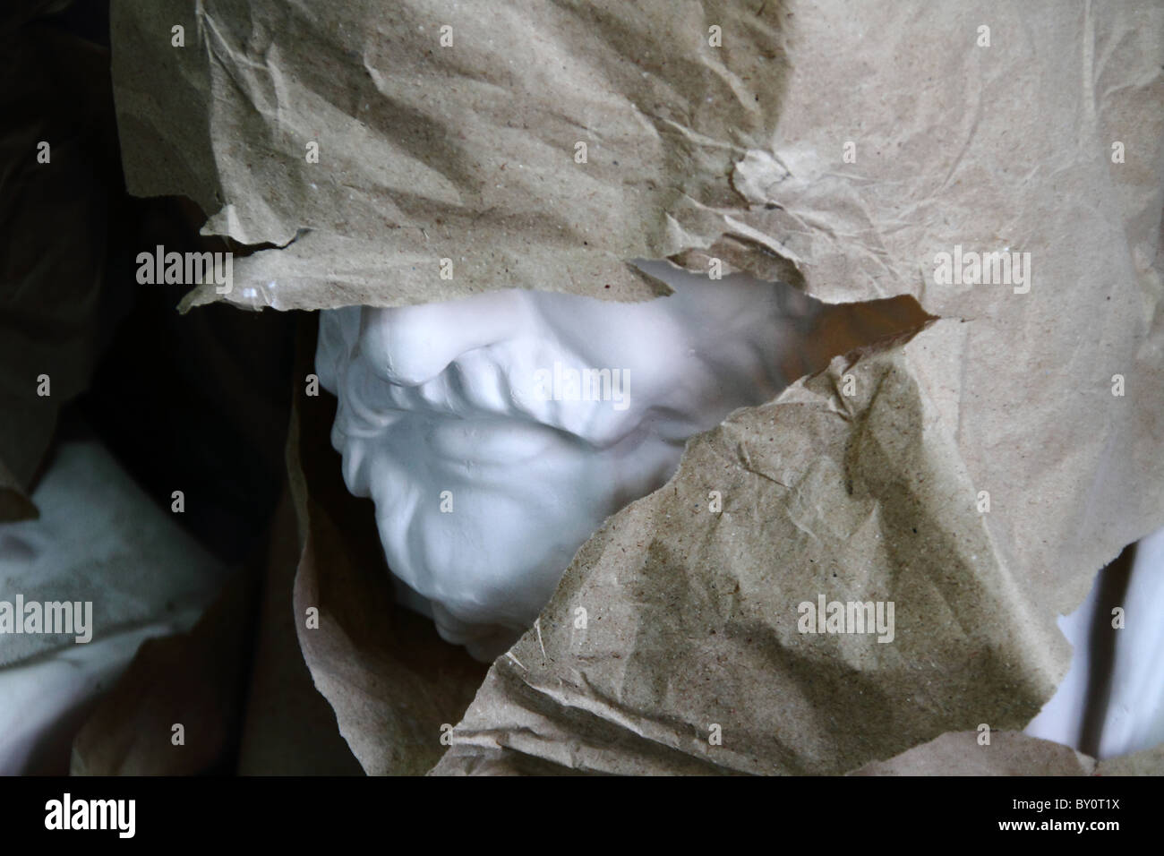 Plaster sculpture within the packaging Stock Photo - Alamy