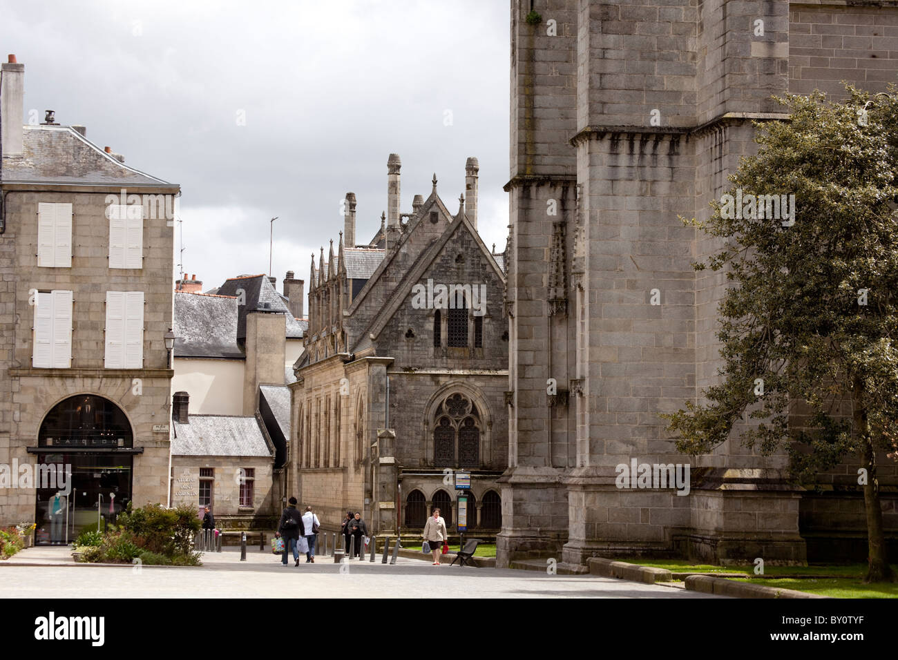 A little square behind the St. Corentin Cathedral,in Quimper Brittany ...