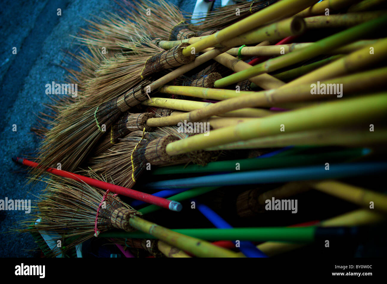 Bunch of brooms in bangkok Stock Photo - Alamy