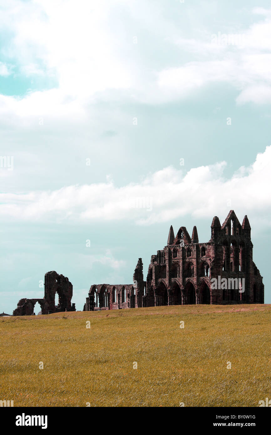 The ruins of Whitby Abbey in Whitby, Yorkshire; also known for its ...
