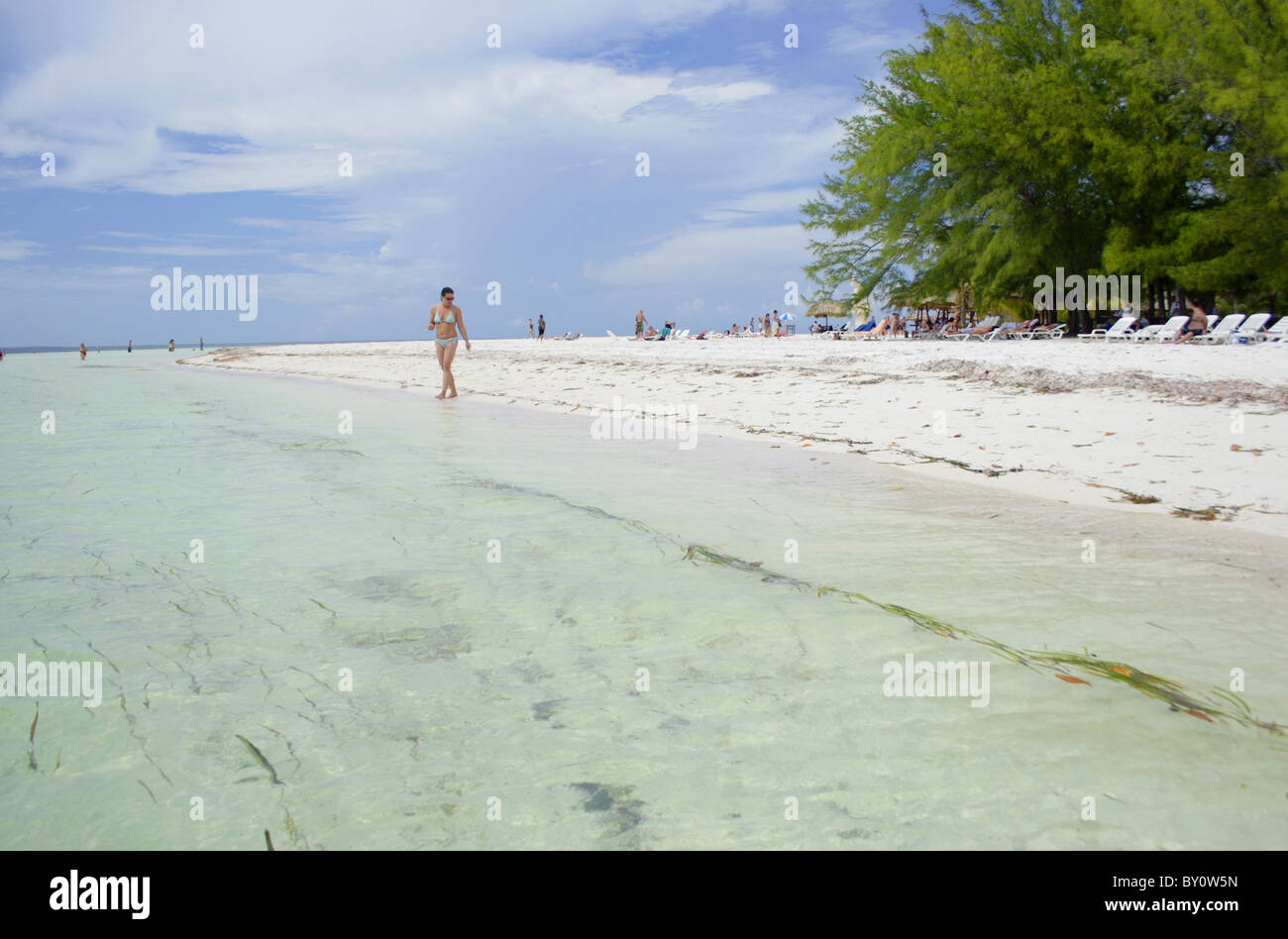 White sand beach and crystal clear ocean, Cayo Blanco, Cuban island ...