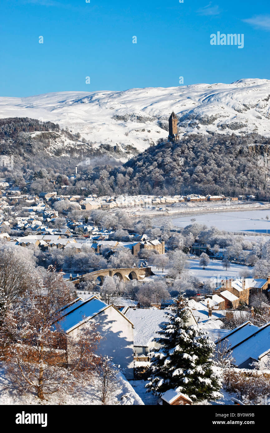 Stirling cityscape in winter. View towards the Wallace Monument and ...