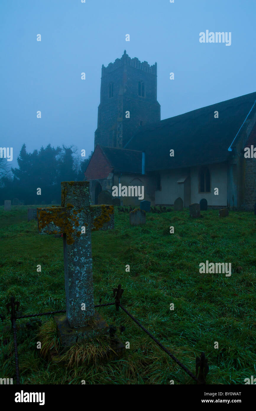 St Botolph church in Iken on a foggy winter's day Stock Photo - Alamy