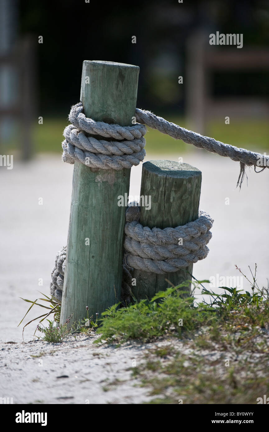 Rope and fencepost, Indian Mound Park, Florida, USA Stock Photo - Alamy