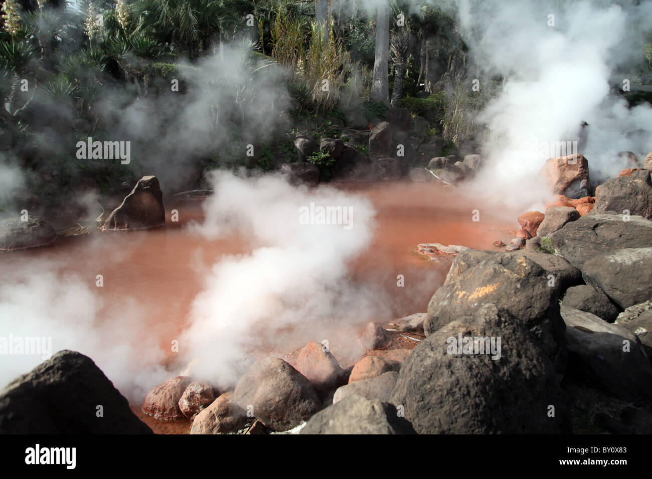 Steam rising from hot spring, Umi Jigoku, Kannawa, Beppu, Kyushu, Japan ...