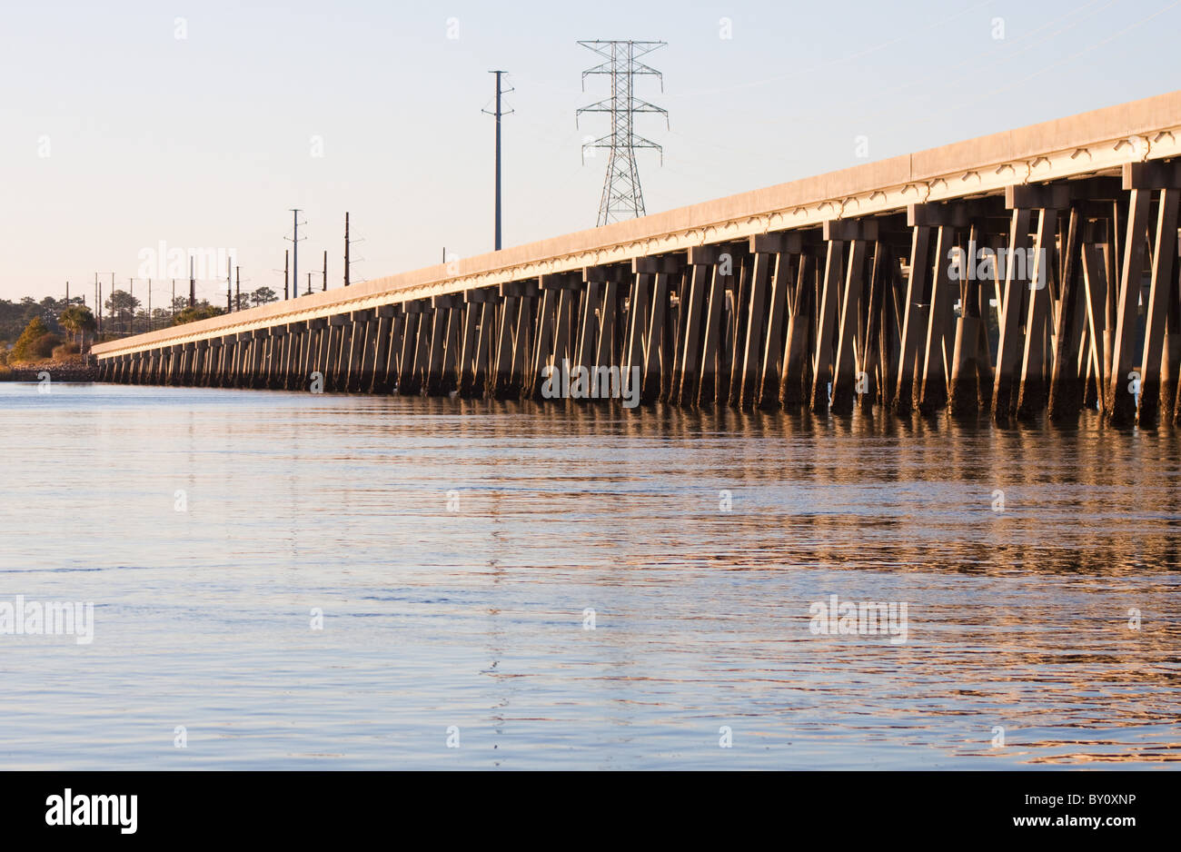 Concrete pilings for Hilton Head bridge in late afternoon Stock Photo ...
