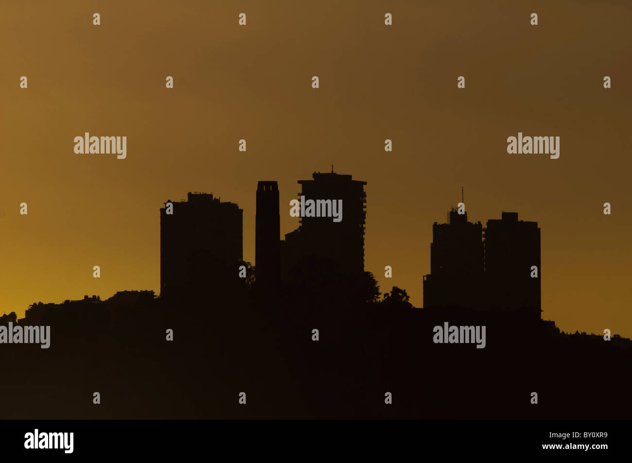 San Francisco Skyline at Sunset- including Coit tower Stock Photo - Alamy