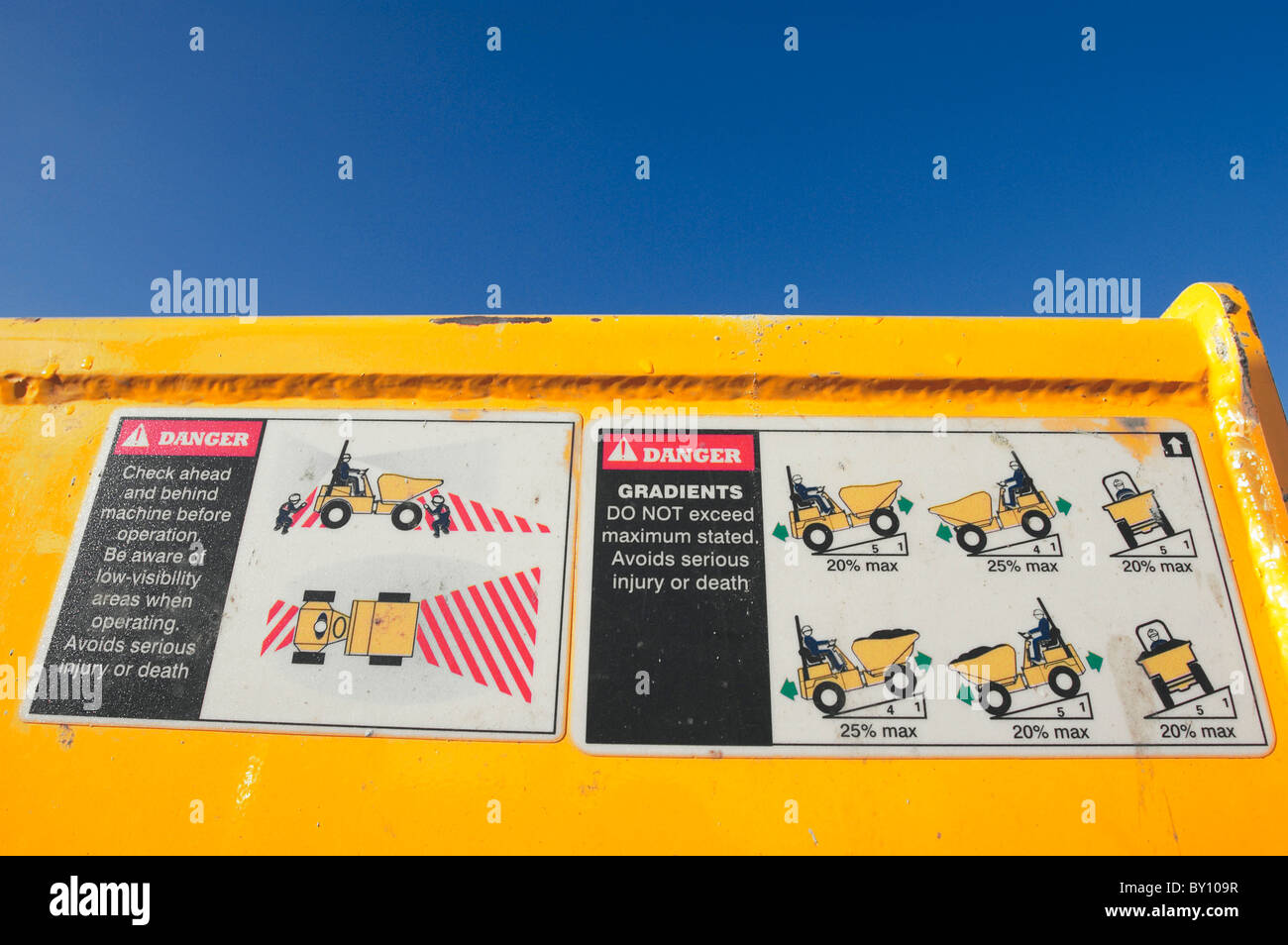 Safety and warning signs on dumper Stock Photo - Alamy