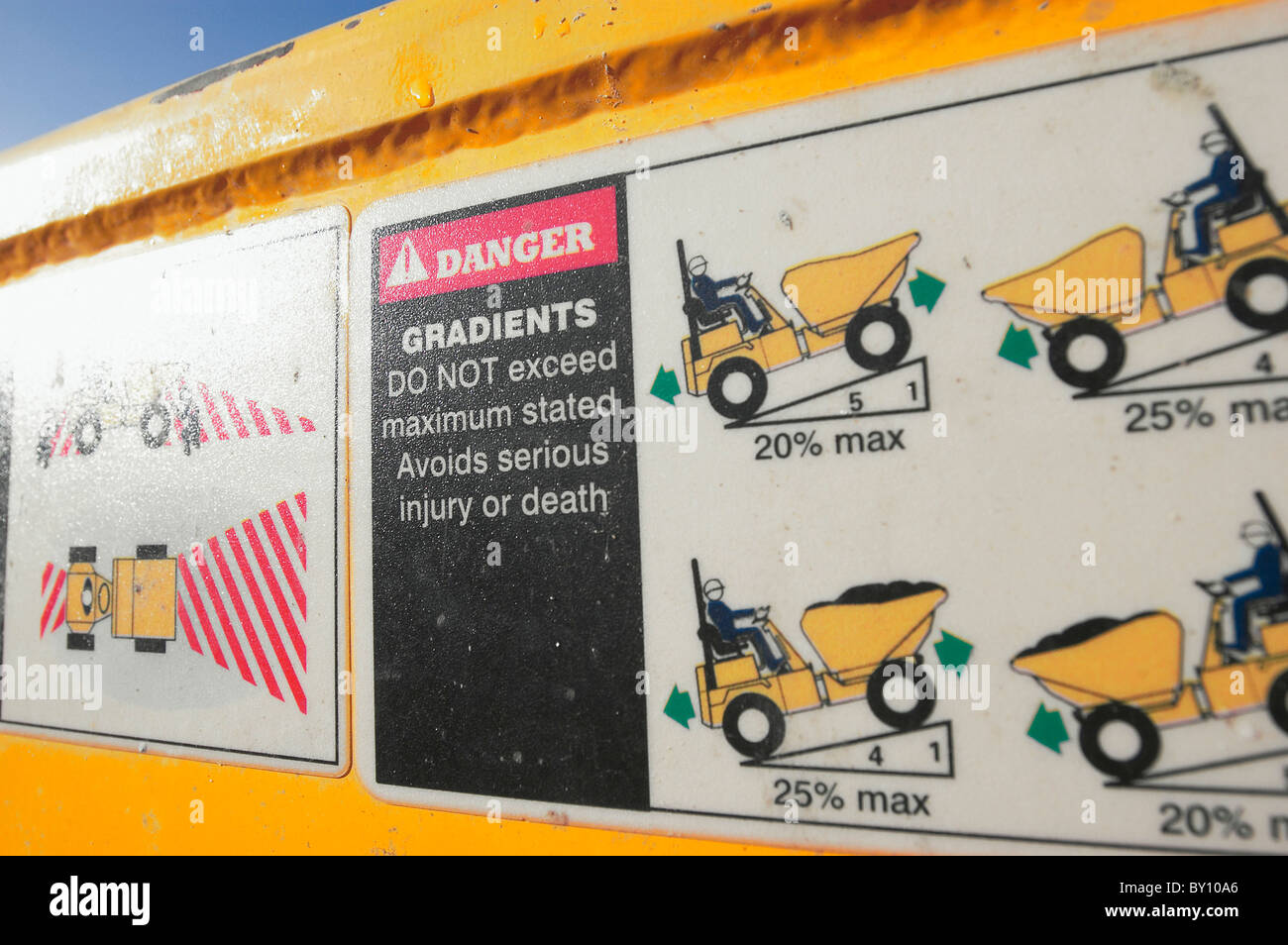 Safety and warning signs on dumper Stock Photo - Alamy