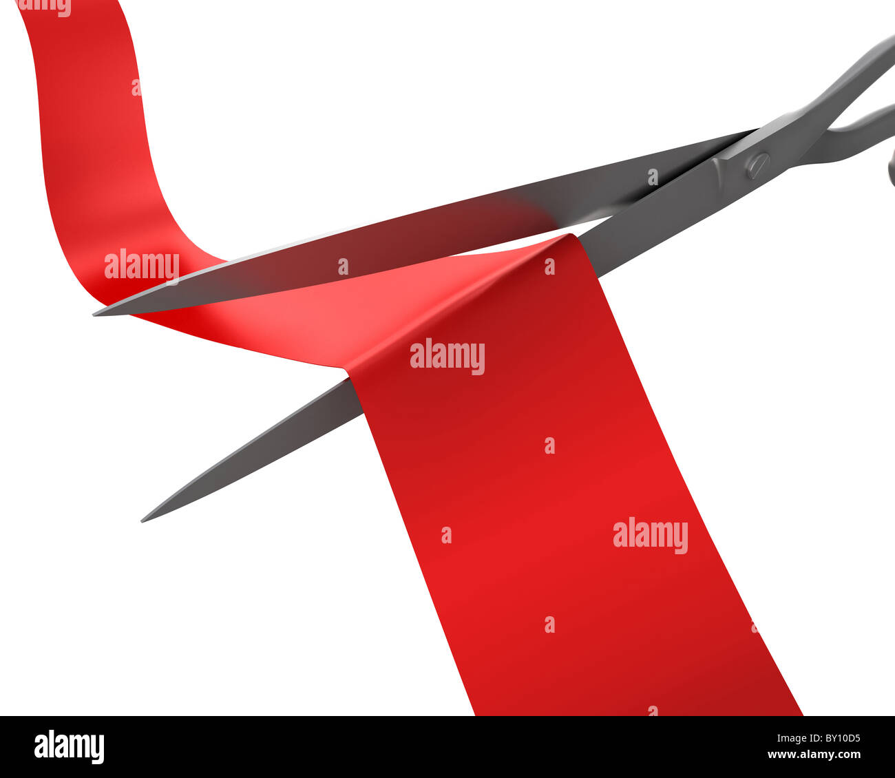 Scissors cut the ribbon closeup isolated on white background Stock ...