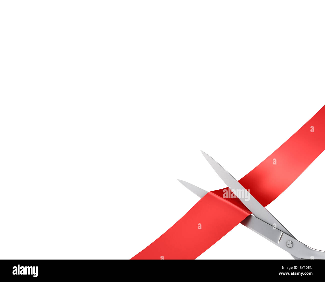 Scissors cut ribbon, closeup corner version isolated on white ...
