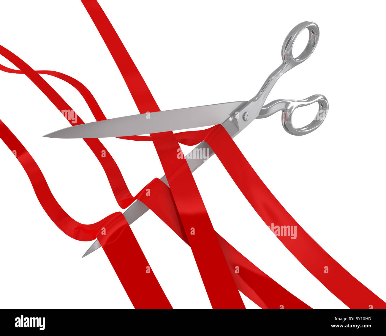 Huge scissors cut many ribbons isolated on white background Stock Photo ...