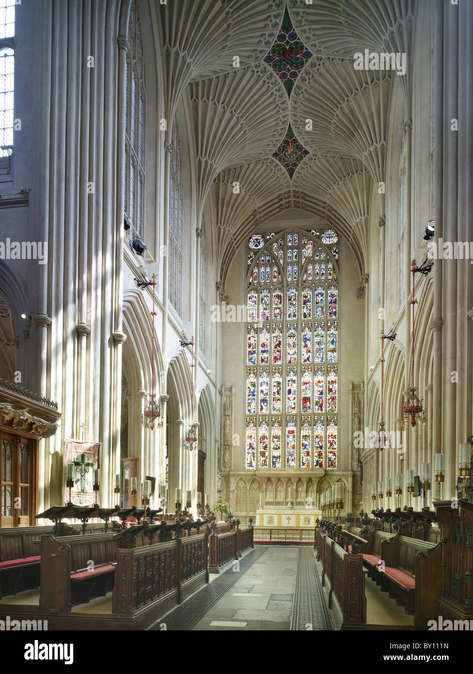 Bath Abbey, Quire and east window Stock Photo - Alamy