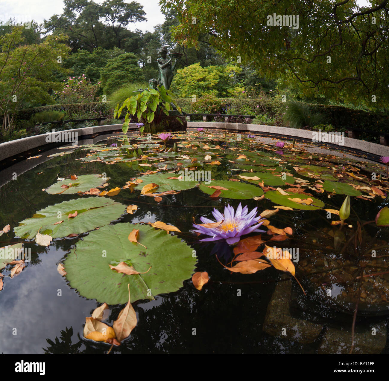 Pan fountain and pond in Conservatory Gardens in Central Park in summer ...