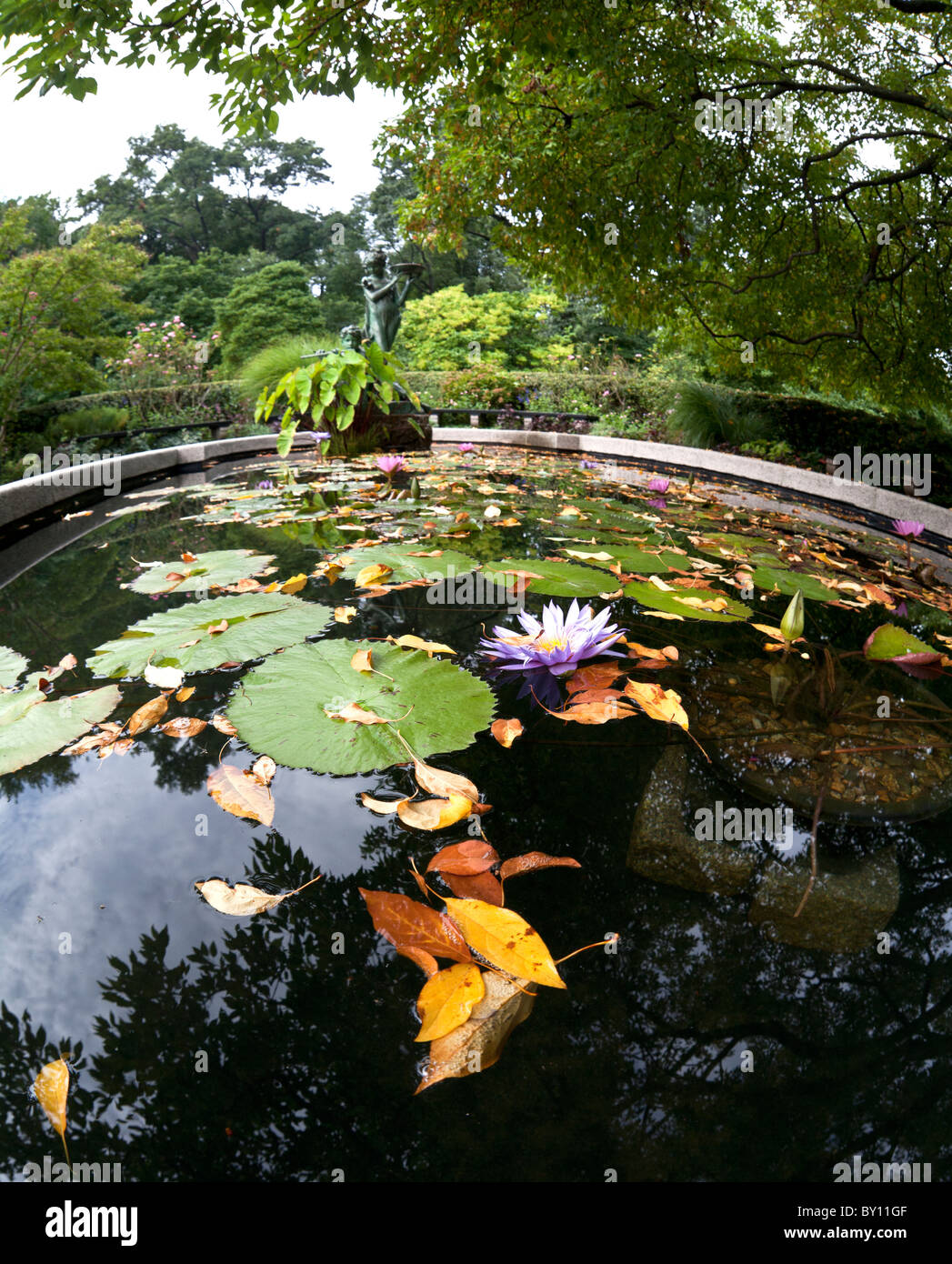 Pan fountain and pond in Conservatory Gardens in Central Park in summer ...