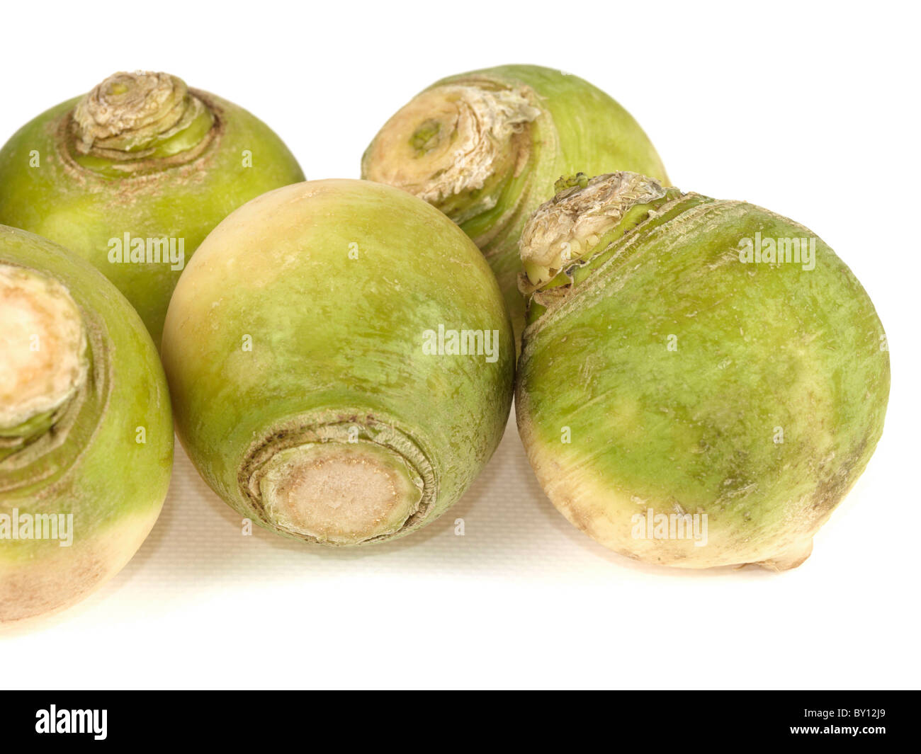Fresh Ripe Uncooked Raw Root Vegetable Green Top Turnips Isolated White ...