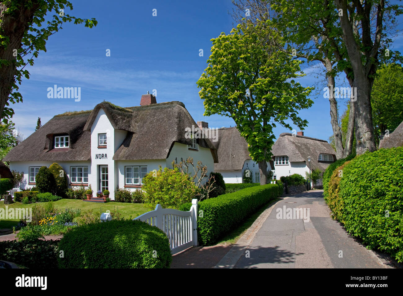 Frisian traditional house with straw-thatched roof at Föhr / Foehr ...