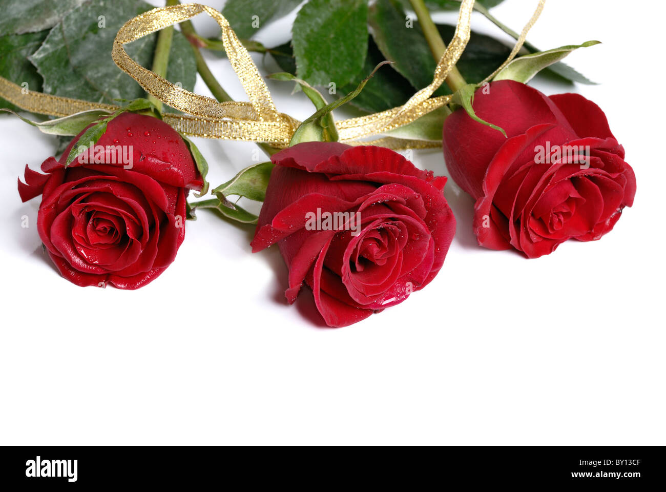 Three red roses isolated on white background Stock Photo - Alamy