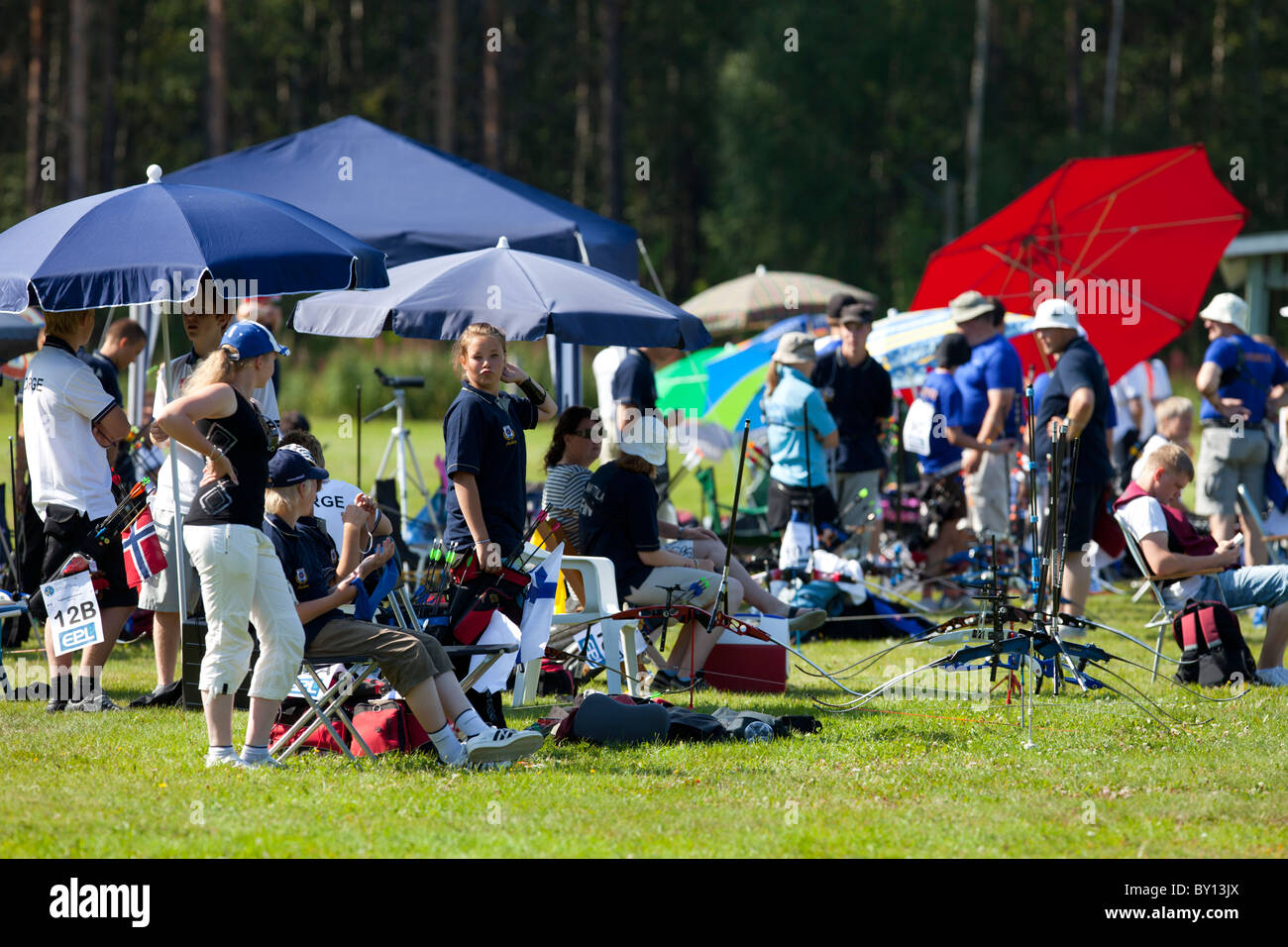 Archers resting between competition rounds , Finland Stock Photo - Alamy