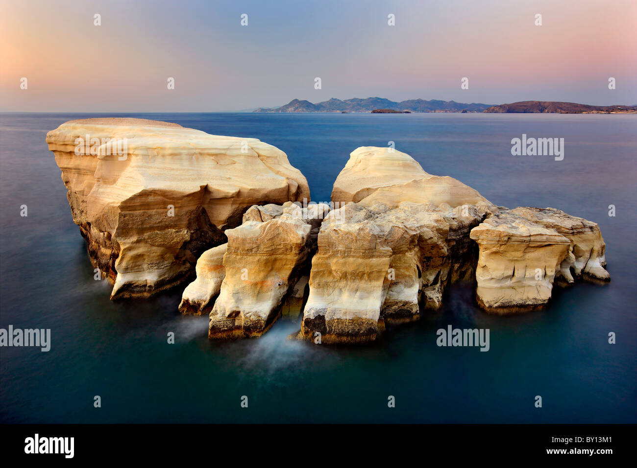 Milos island, volcanic rocks in Sarakiniko beach (slow shutter speed ...