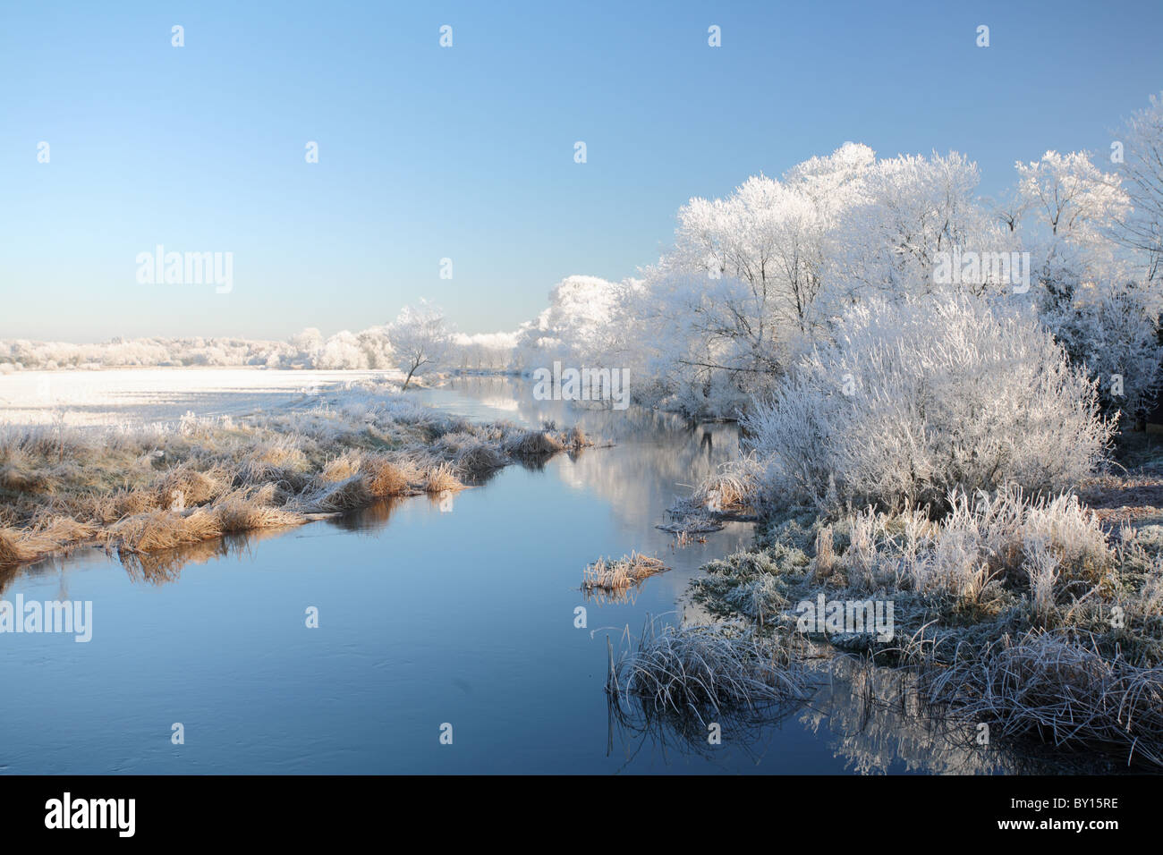 A view from the bridge in Felmersham looking downstream along the river ...