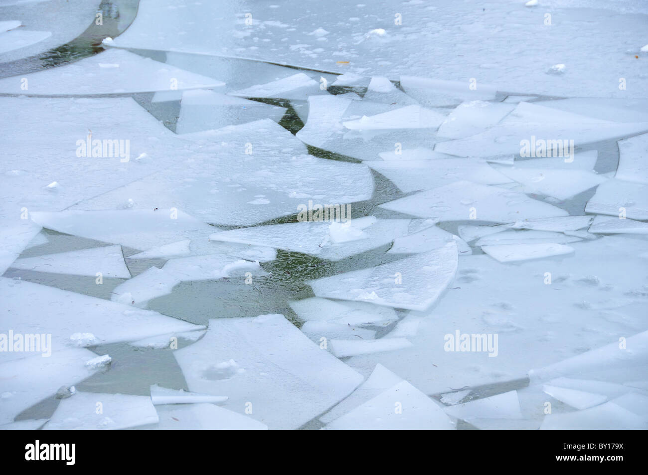 Broken ice on a frozen pond Stock Photo - Alamy