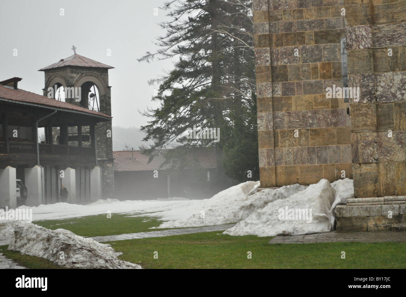 Visoki Decani, Kosovo monastery, serb orthodox, in the fog Stock Photo ...
