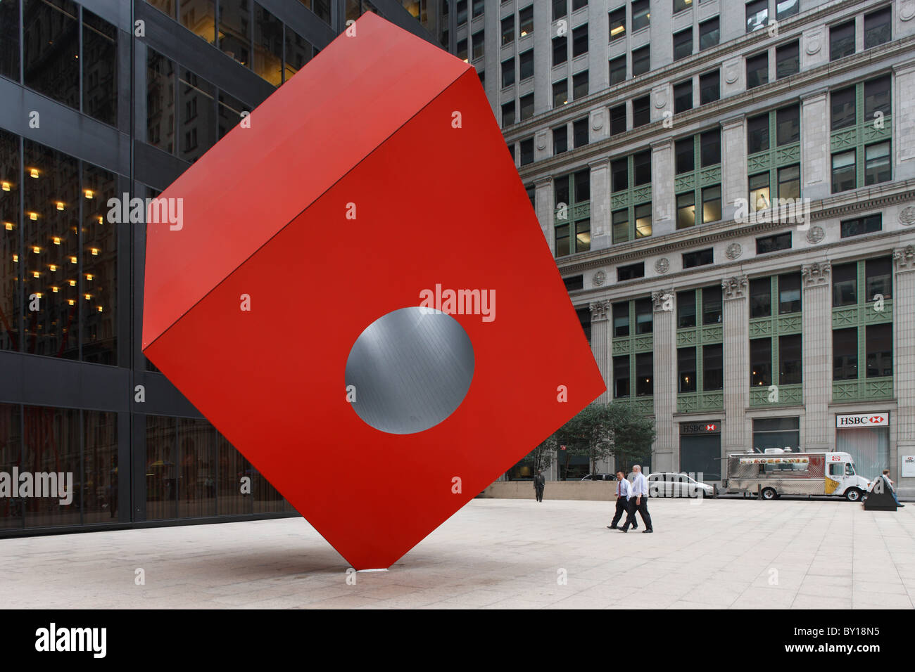 Red Cube sculpture by Isamu Noguchi in front of Midland Bank, New York ...