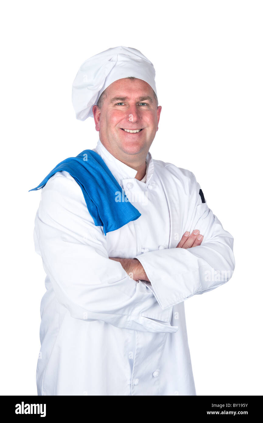 A chef posing with his arms crossed isolated on white Stock Photo - Alamy