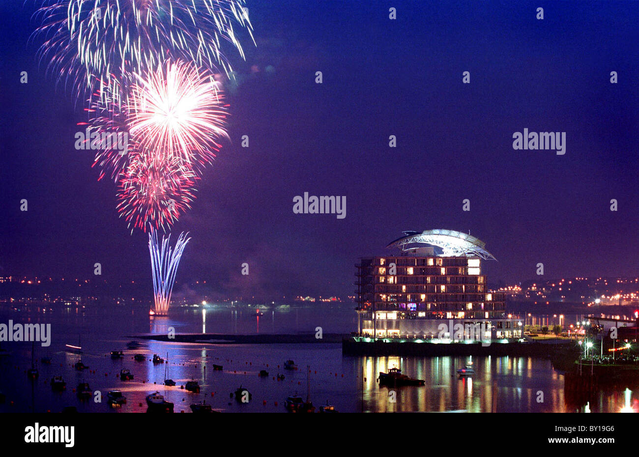 Firework Display over Cardiff Bay, Cardiff, Wales Stock Photo - Alamy