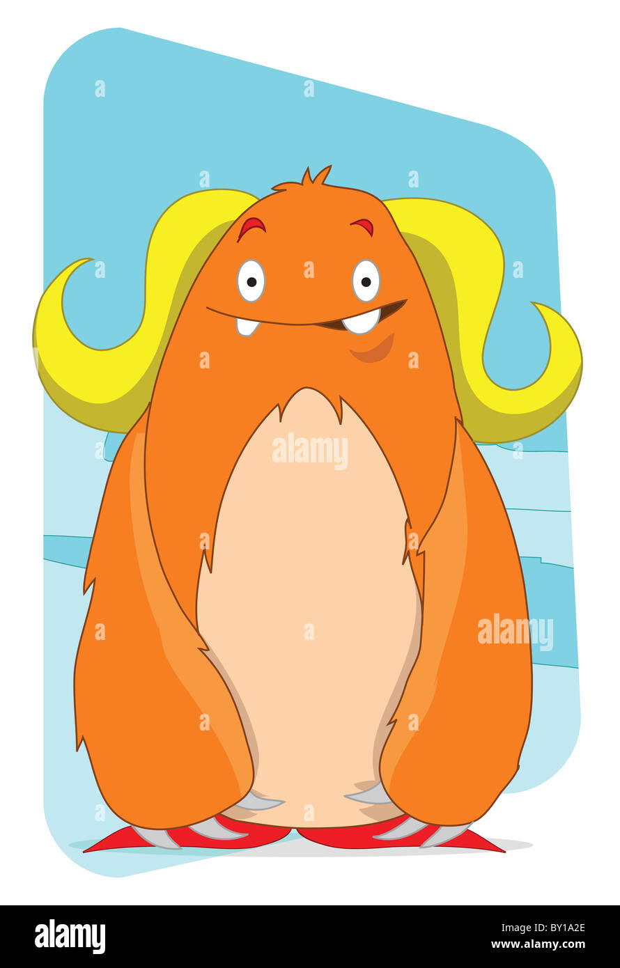 Yeti looking blond furry alien monster lady, with large claws, on a ice ...