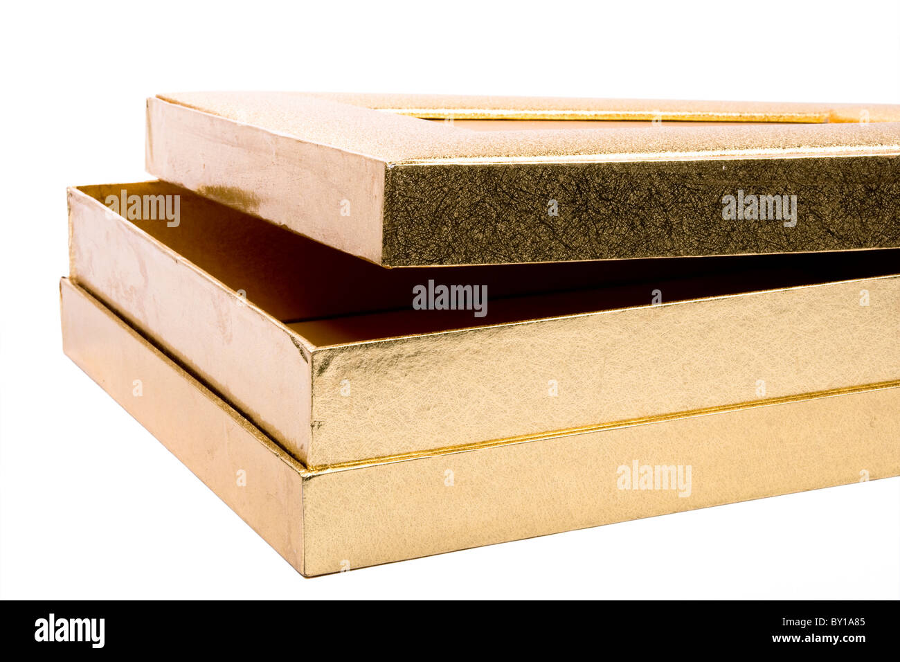 empty golden box isolated on white background Stock Photo - Alamy