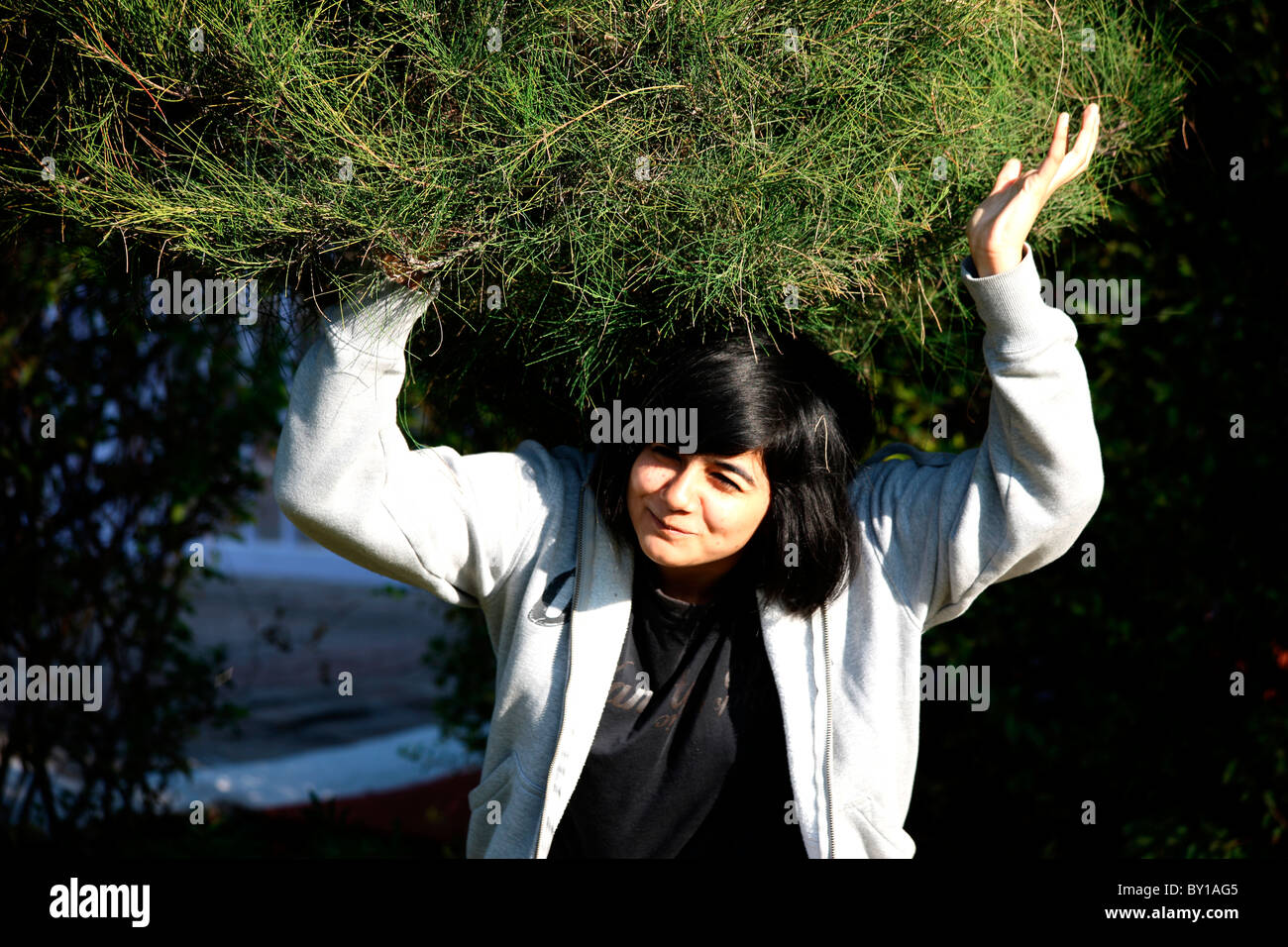 An Indian girl holding a tree branch Stock Photo - Alamy