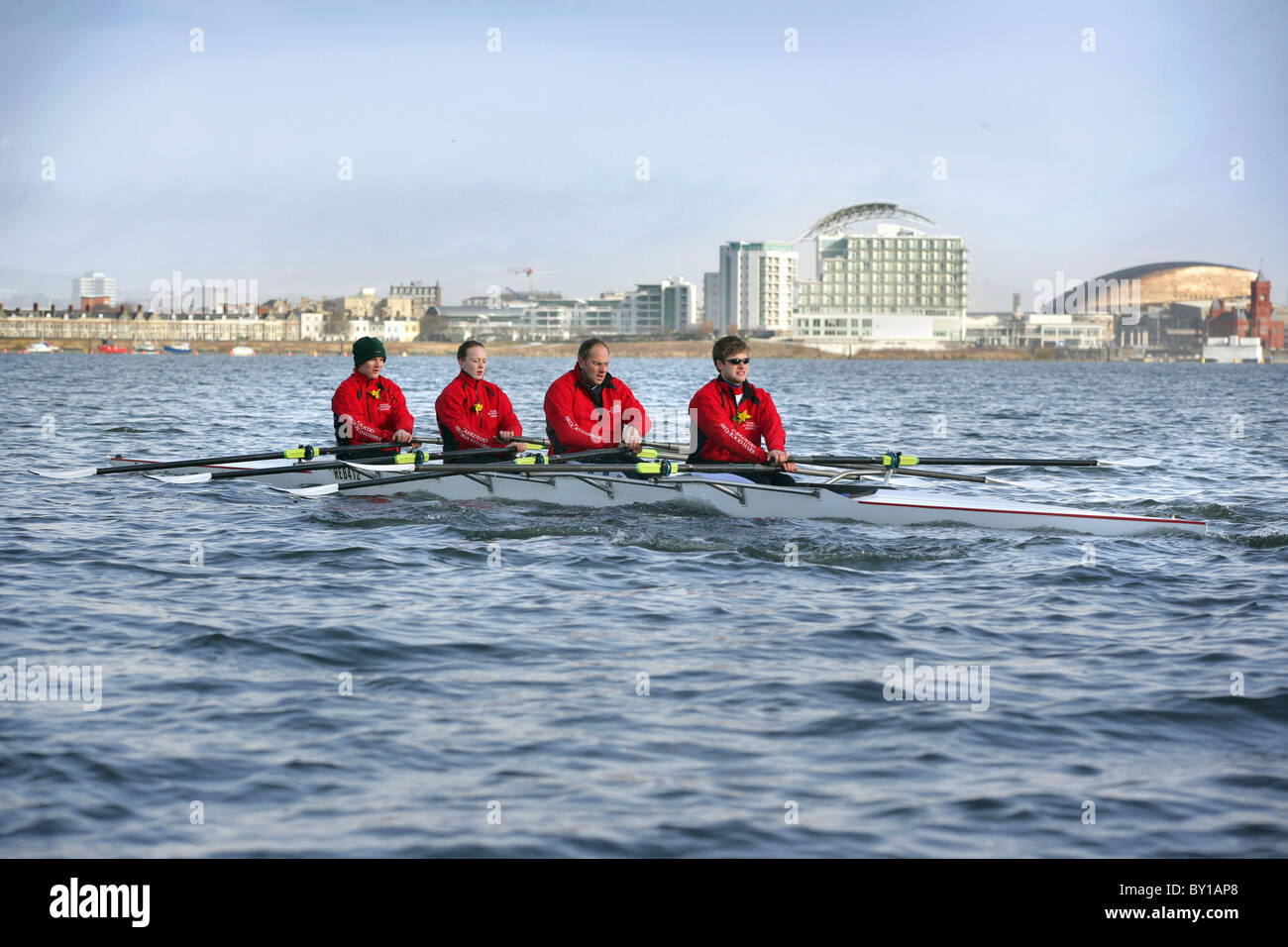 Steve Redgrave rowing in Cardiff Bay Stock Photo - Alamy