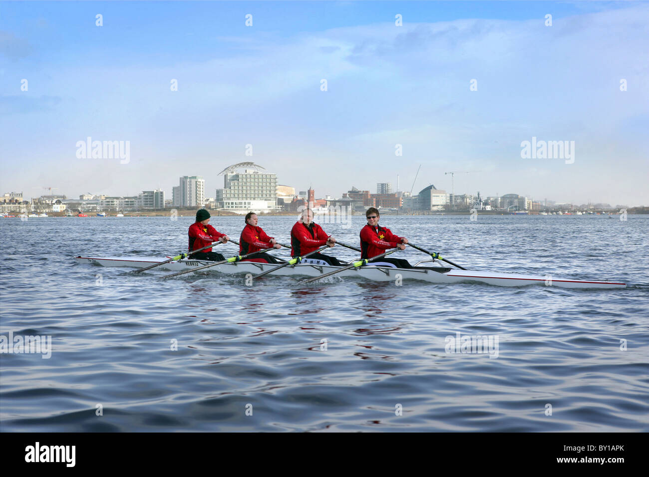 Steve Redgrave rowing in Cardiff Bay Stock Photo - Alamy