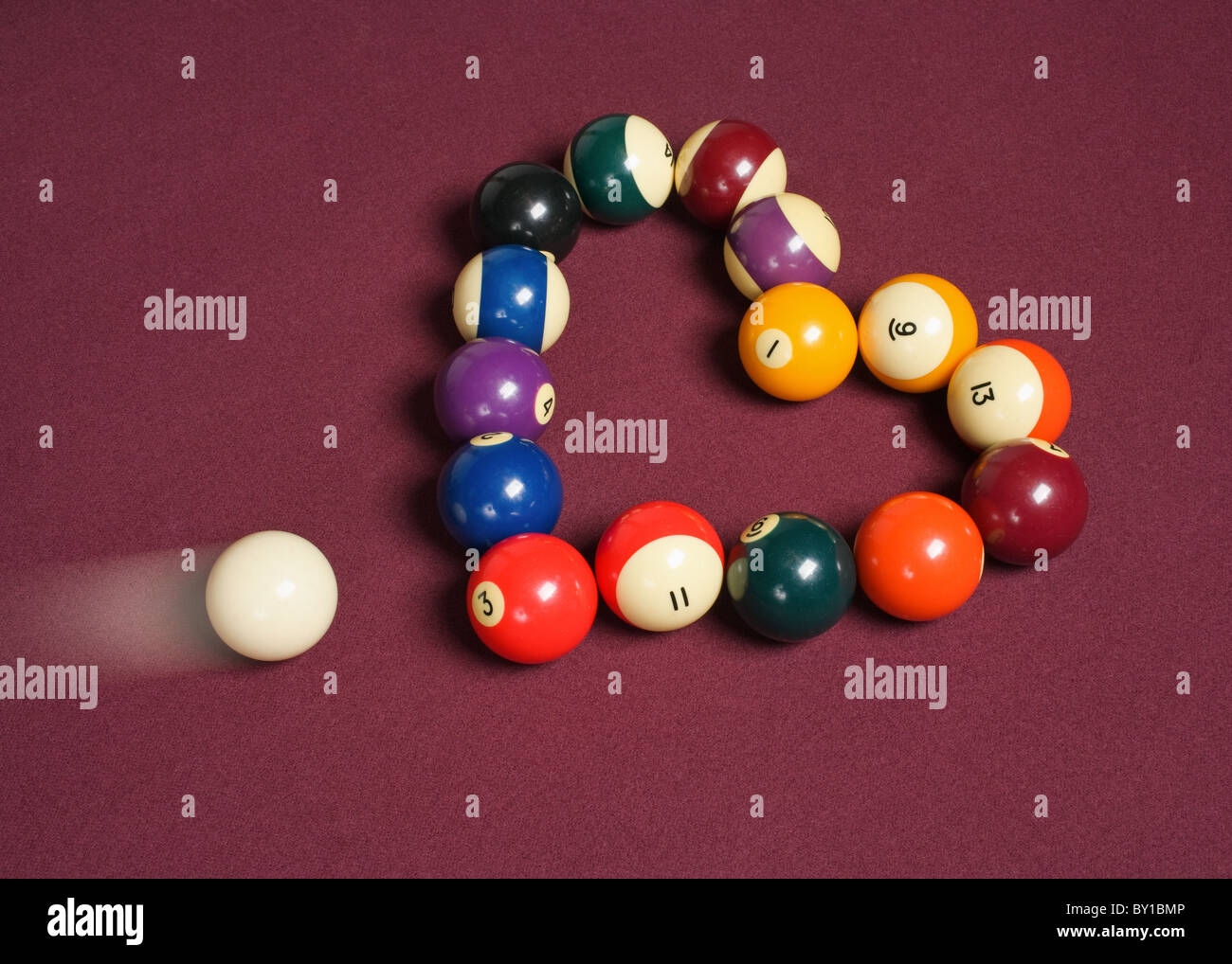 breaking heart concept using billiard balls Stock Photo - Alamy