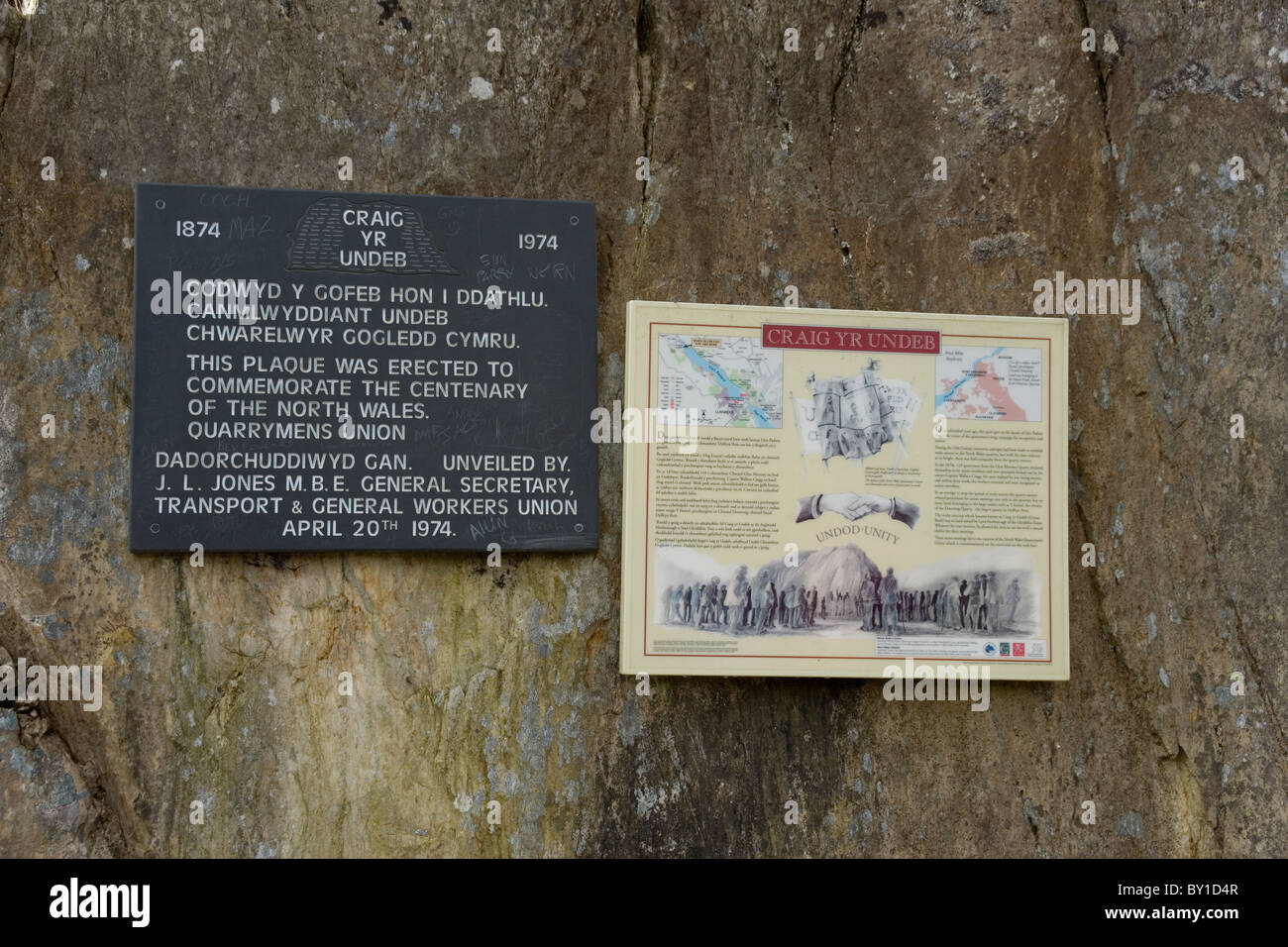 Plaque commemorating the centenary of the North Wales Quarrymens union ...