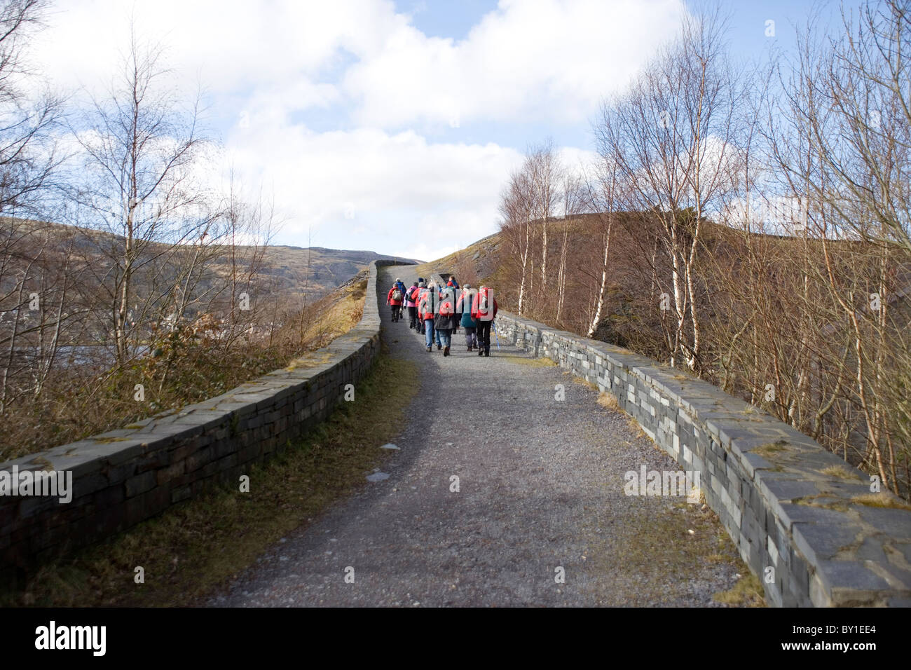 Group of Ramblers walking near Llanberis in the winter Stock Photo - Alamy