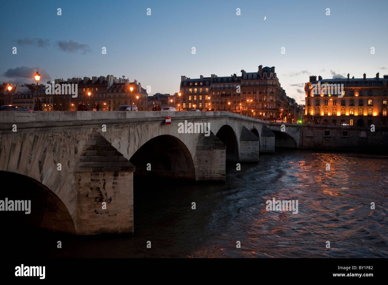 Paris, France, Wide Angle View, Seine River at Dusk Scenics, Pont Marie ...