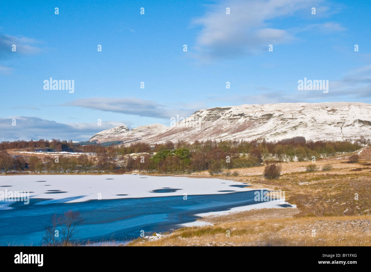 Loch Ardinning nr Strathblane Stirling District in winter with snow ...