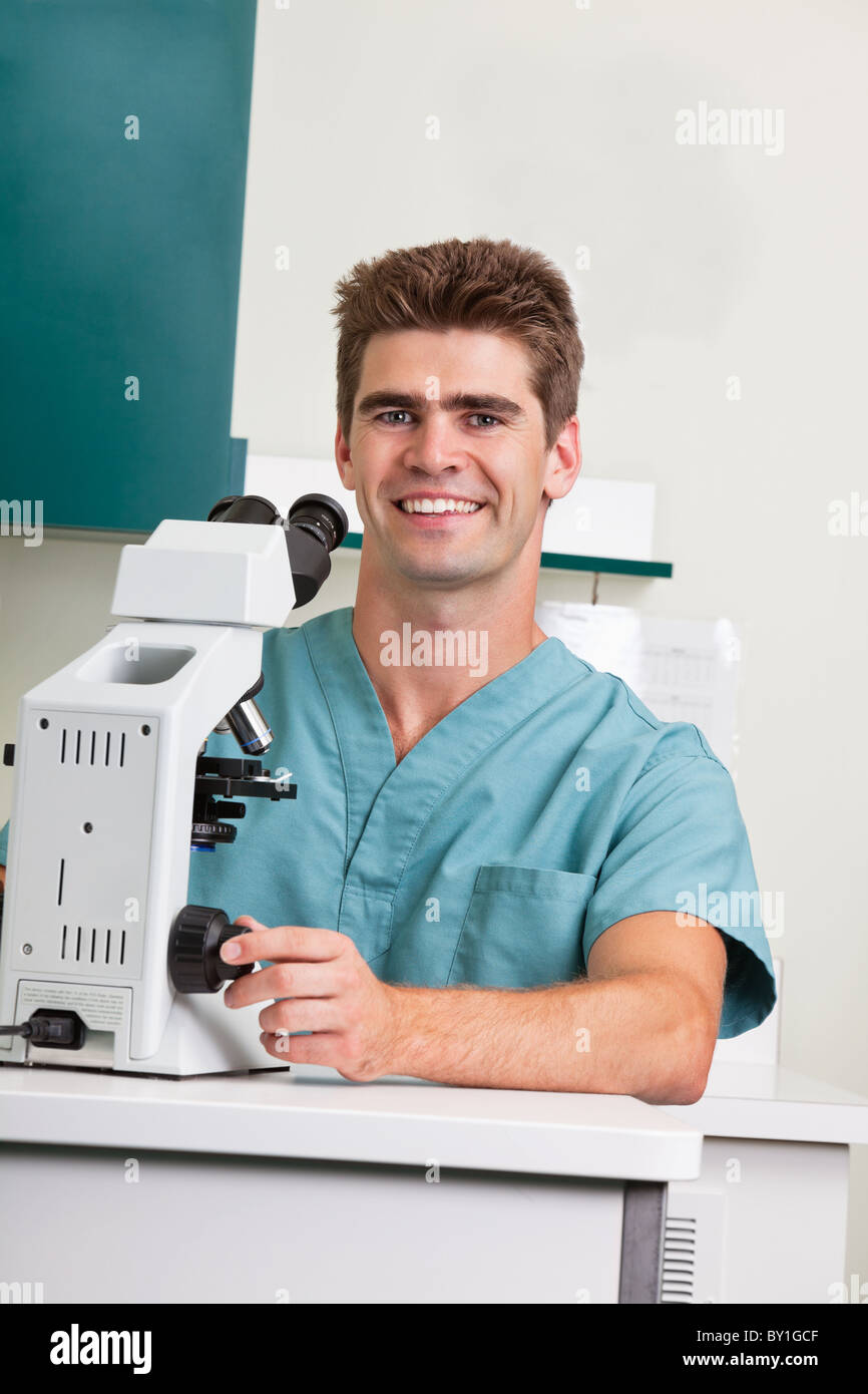 Microscope happy man portrait hi-res stock photography and images - Alamy