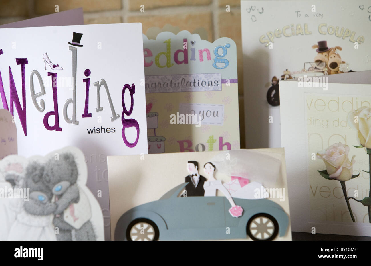 Multiple wedding cards on display Stock Photo - Alamy
