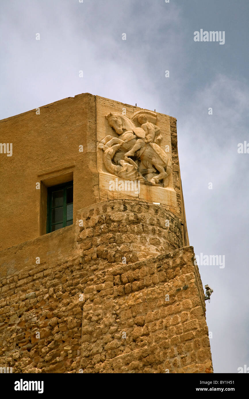 Tripoli, Libya; A low-relief of St.George killing the dragon on the ...