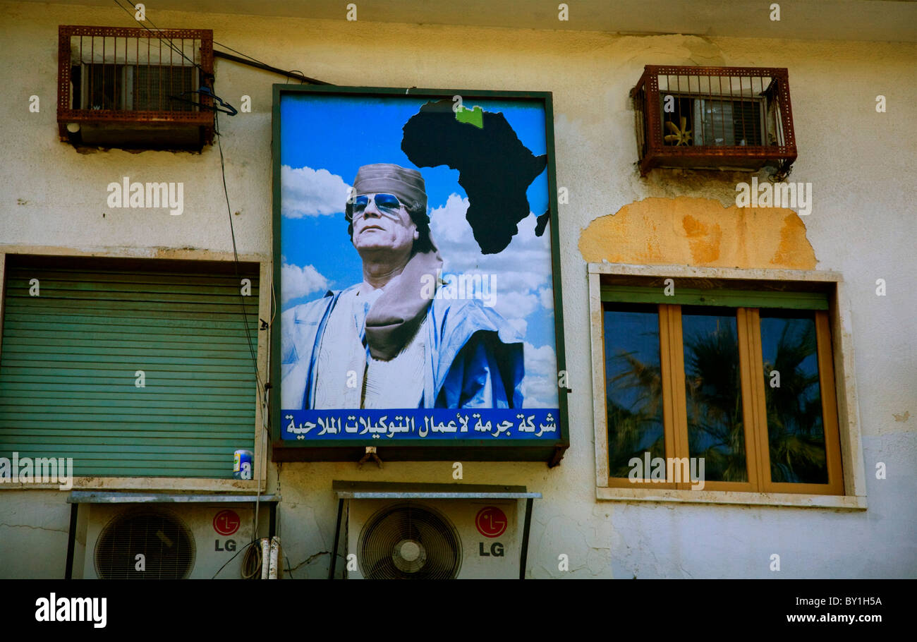 Tripoli, Libya; President Colonel Gaddafi's poster depicted in a ...