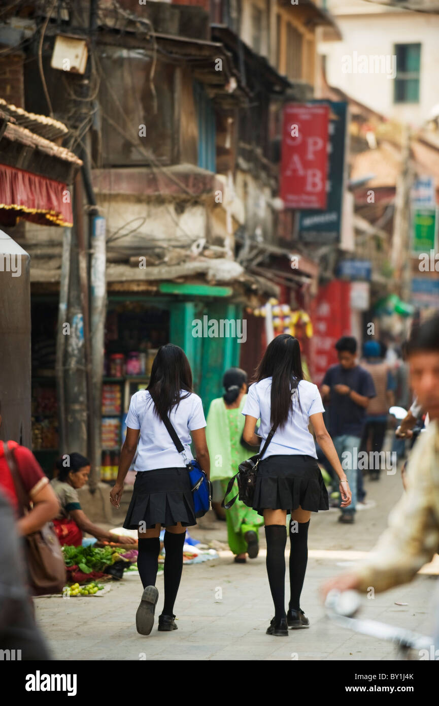 Asia, Nepal, Kathmandu, High School girls in uniform Stock Photo - Alamy