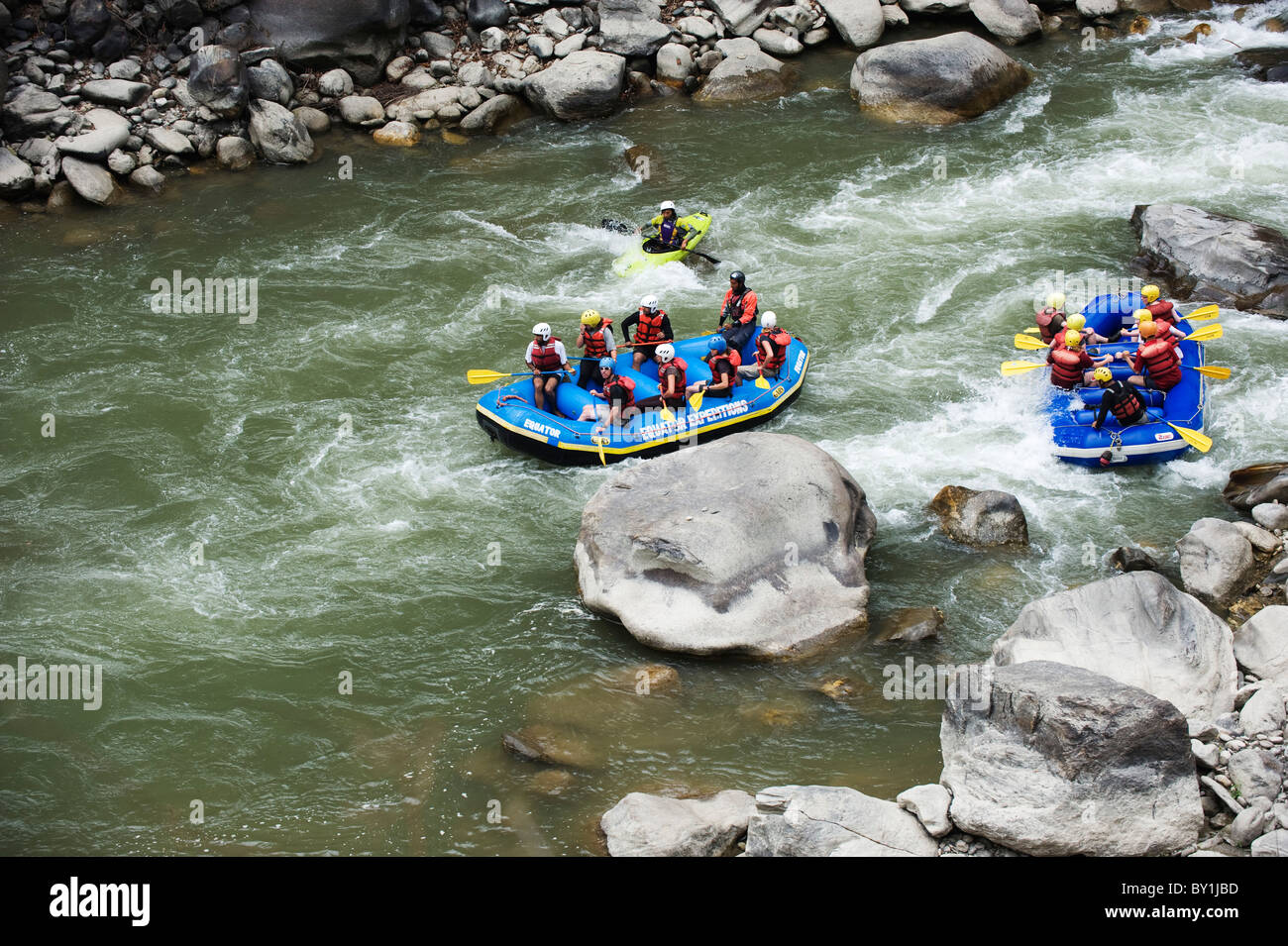 Asia, Nepal, Kathmandu Valley, white water rafting on the Bhote Kosi ...