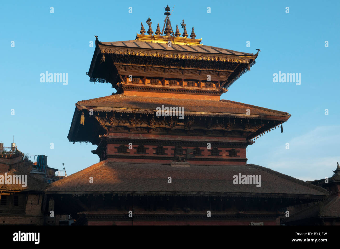 The three tiered Bhairabnath Temple, center of the Taumadhi Tole Square ...